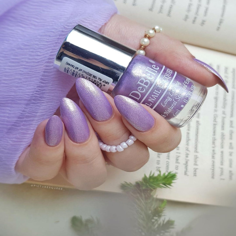 DeBelle Gel Nail Lacquer - Hello Hannaah | Light Purple with Gold Micro ...